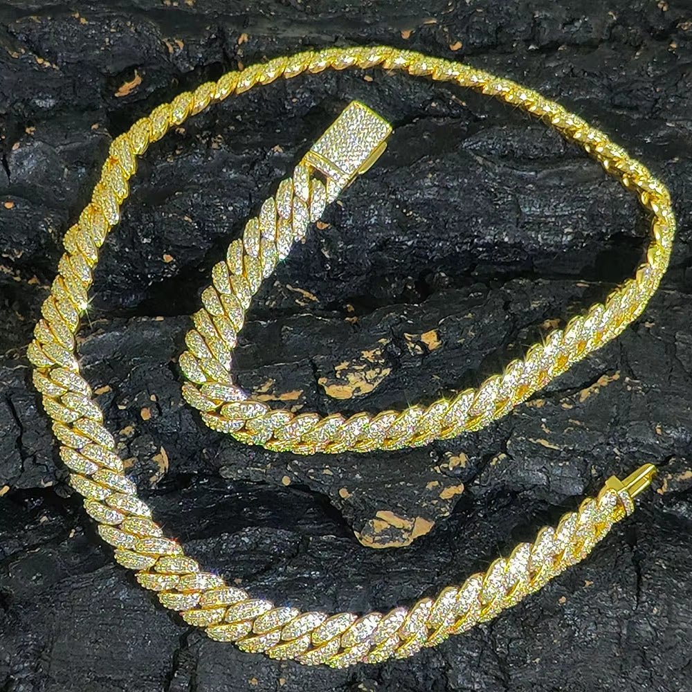 15ct TCW Iced Out Diamond Cuban Link Chain Necklace (14K Yellow Gold ...